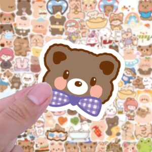 100 PCS Kawaii Bear Stickers Cute Animal Waterproof Stickers Korean Bear Stickers Kawaii Scrapbook Papers for Girls Teens Water Bottles Luggage Decoration