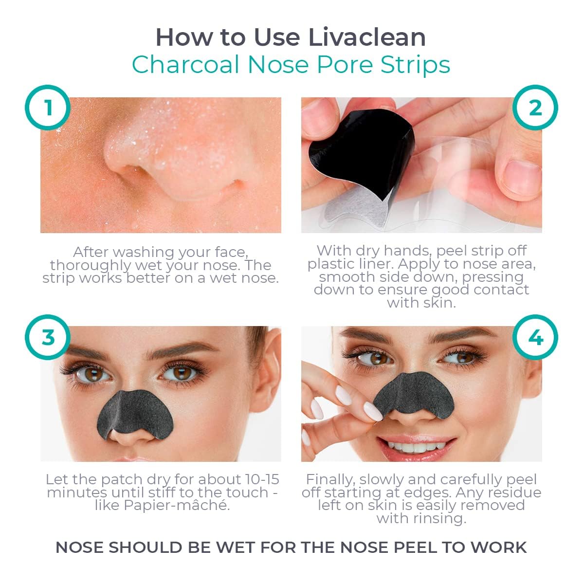 LivaClean 30 Blackhead Strips + 48 Pimple Patches - Nose Pore Strip, Pore Strips Blackhead Remover for Face, Black Head Remover for Nose, Nose Blackhead Remover, Charcoal Nose Strips for Blackheads