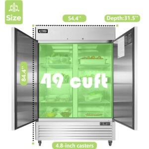 KITMA 2 Door Commercial Freezer 54" Commercial Reach-in Freezer Cooler, Commercial Fridge with LED Lighting, 49 Cu. Ft