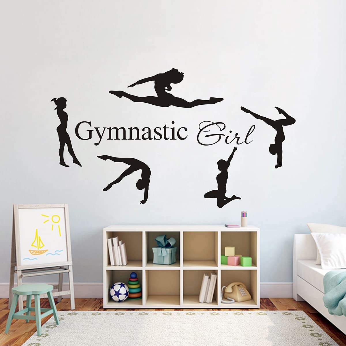 JUEKUI Gymnastic Girl Wall Decals Silhouettes Sport Art Dance Girl Vinyl Decals Wall Sticker Fits Kids Room Decor Home Wall Decor W121 (Black)