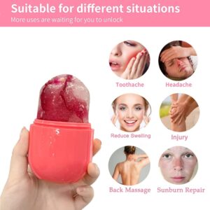 Mini Beauty Face Ice Roller, Ice Face Roller, Ice Roller for Face, Eye and Neck, Ice Roller Skin Care, Ice Holder for Face, Reusable Silicone Ice Mold for Face (Pink)