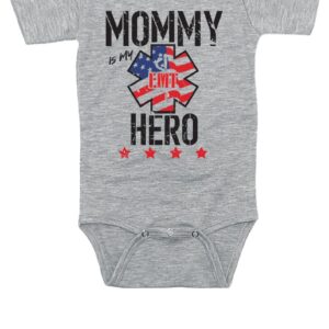 TeeNow - Mommy Is My Hero (Custom for Police, Fire & EMT) - Baby/Infant, Onesie/Bodysuit, Boy/Girl/Unisex (3-6 Months, Grey - EMT)