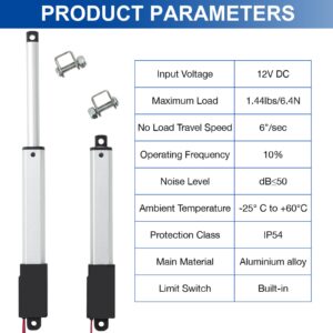 JQDML 2 Inch 2" Stroke DC 12V Micro Linear Actuator 1.44lbs/6.4N Speed 6"/sec with Mounting Brackets,for Robotics, Home Automation