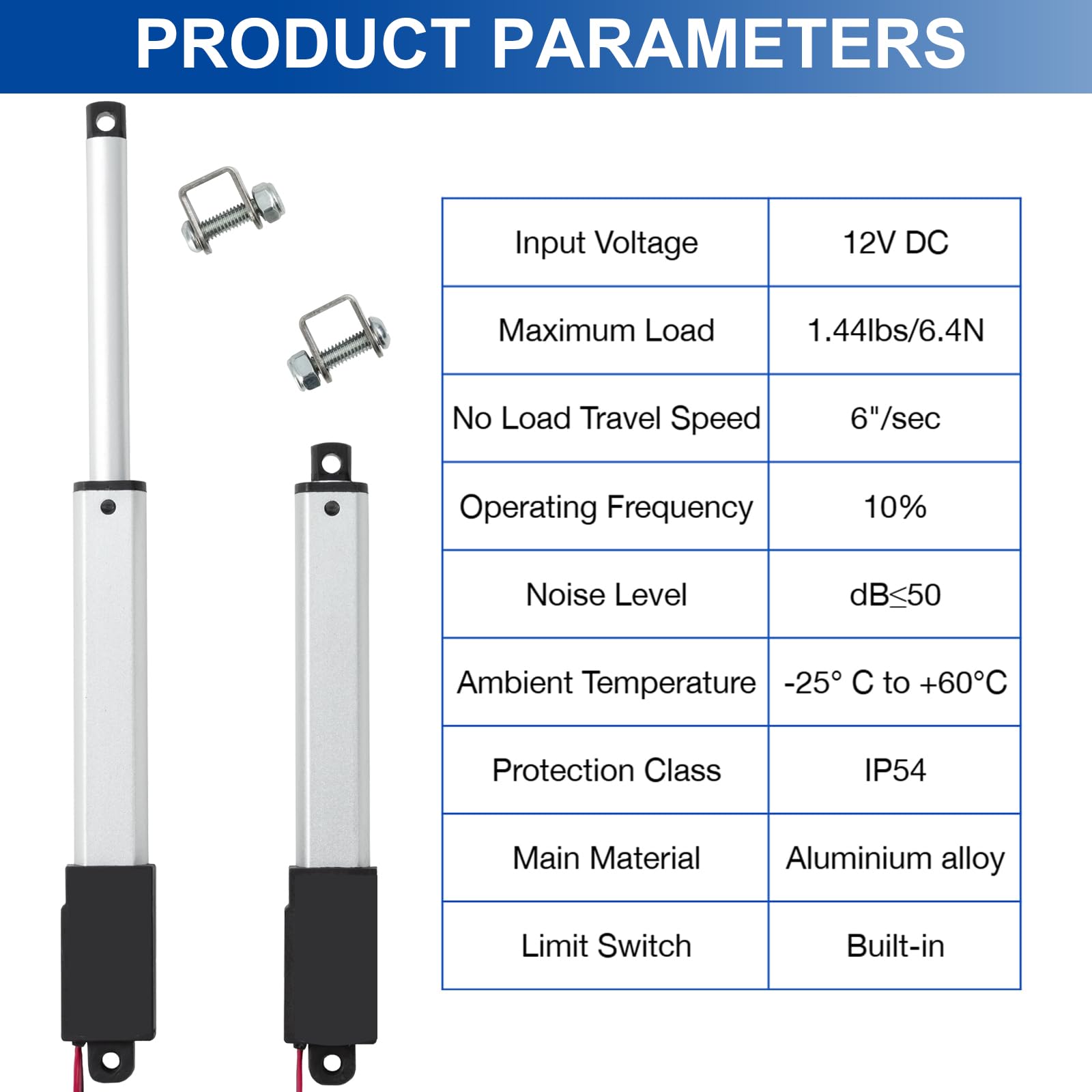 JQDML 2 Inch 2" Stroke DC 12V Micro Linear Actuator 1.44lbs/6.4N Speed 6"/sec with Mounting Brackets,for Robotics, Home Automation