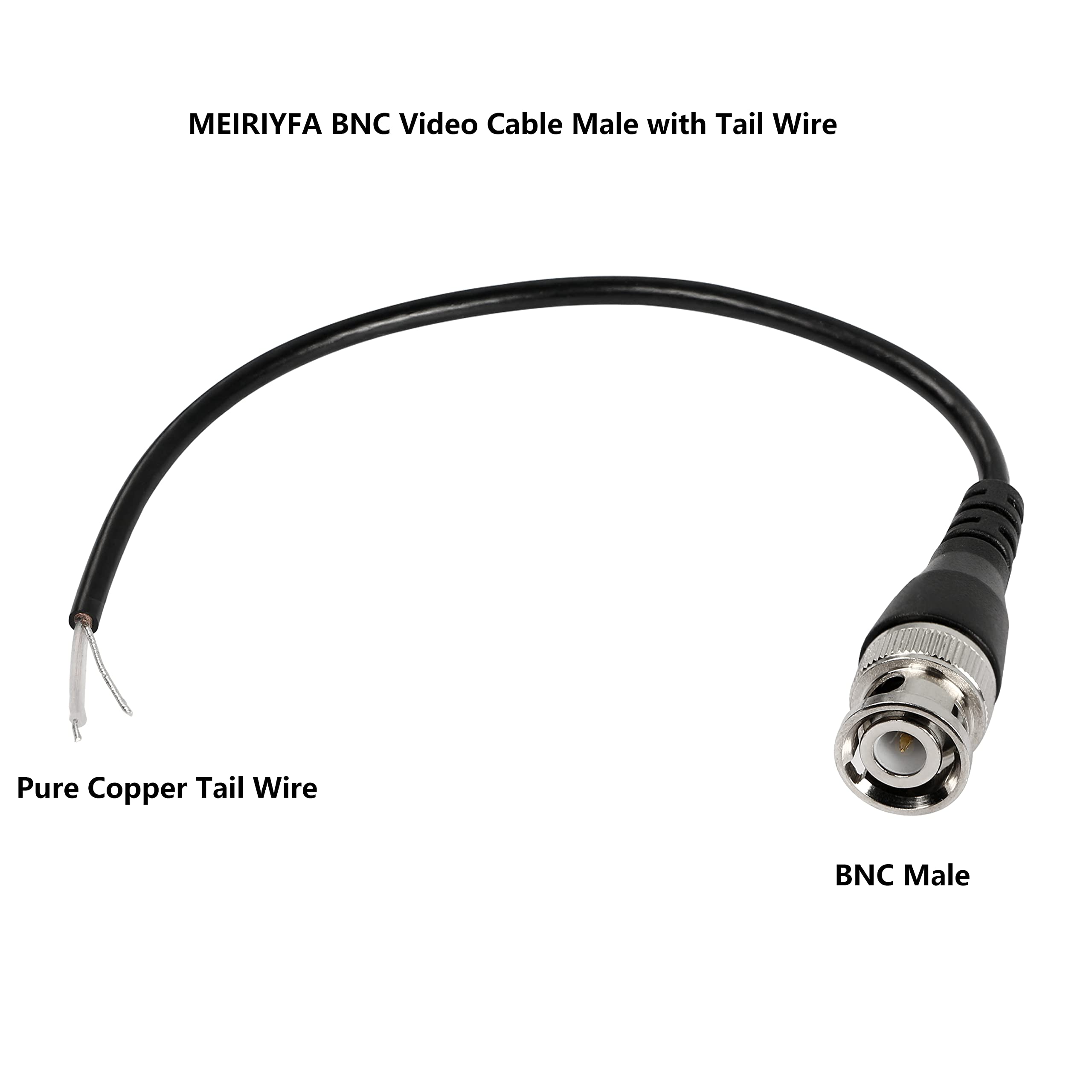 MEIRIYFA BNC Pigtail Cable Bare Wire, BNC Male Coaxial Connector Extension Plug with Open End Wire for CCTV Camera Terminal Adpater (5pcs BNC Male)