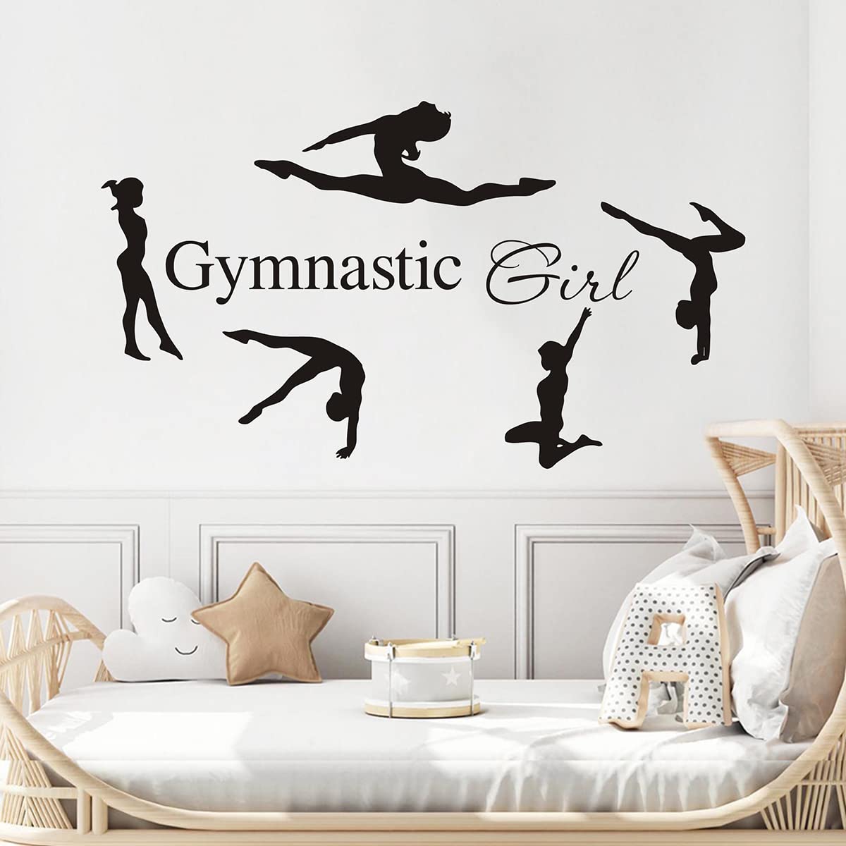 JUEKUI Gymnastic Girl Wall Decals Silhouettes Sport Art Dance Girl Vinyl Decals Wall Sticker Fits Kids Room Decor Home Wall Decor W121 (Black)