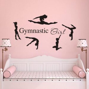 JUEKUI Gymnastic Girl Wall Decals Silhouettes Sport Art Dance Girl Vinyl Decals Wall Sticker Fits Kids Room Decor Home Wall Decor W121 (Black)