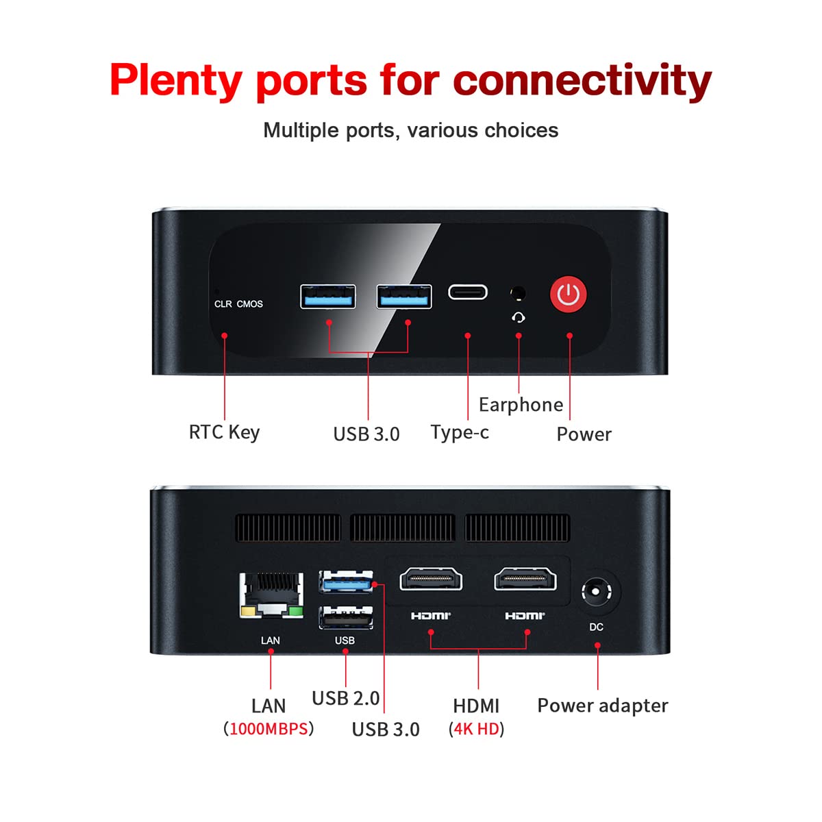 Beelink SER5 Mini PC AMD Ryzen 5 5560U W11 Pro Mini Office Computers, 16GB RAM DDR4 500GB NVMe SSD, Dual HDMI 4K@60Hz Output, WiFi 6/BT5.2, AMD Radeon Graphics Desktop PC