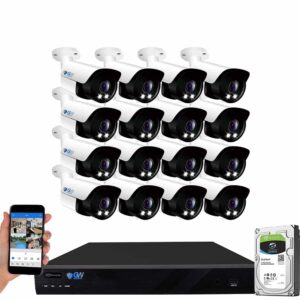 gw security 16 channel 12mp nvr h.265+ 4k fulltime color night vision security camera system with 16 ultrahd 8mp ip two-way audio outdoor poe security cameras, smart ai human & vehicle detection