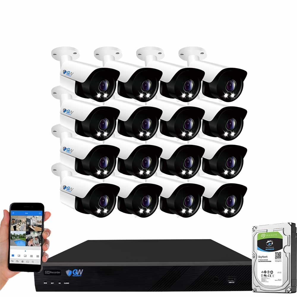 GW Security 16 Channel 12MP NVR H.265+ 4K Fulltime Color Night Vision Security Camera System with 16 UltraHD 8MP IP Two-Way Audio Outdoor PoE Security Cameras, Smart AI Human & Vehicle Detection