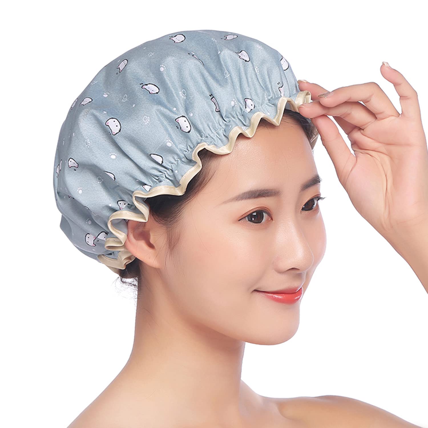 Jayutson 3 Packs shower cap for women,Reusable Women's Waterproof Shower Cap, 10.6" (about 27cm) Double Layer Waterproof Women's Shower Caps, Washable Ladies and Girls Shower Cap, Double Layer Waterproof Shower Cap, Men's Ladies Shower Caps (Navy blue + Y