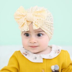 Cinaci 6 Pack Breathable Soft Big Bow Turban Hats Beanie Caps Headwraps for Baby Girls Infants Toddlers Kids