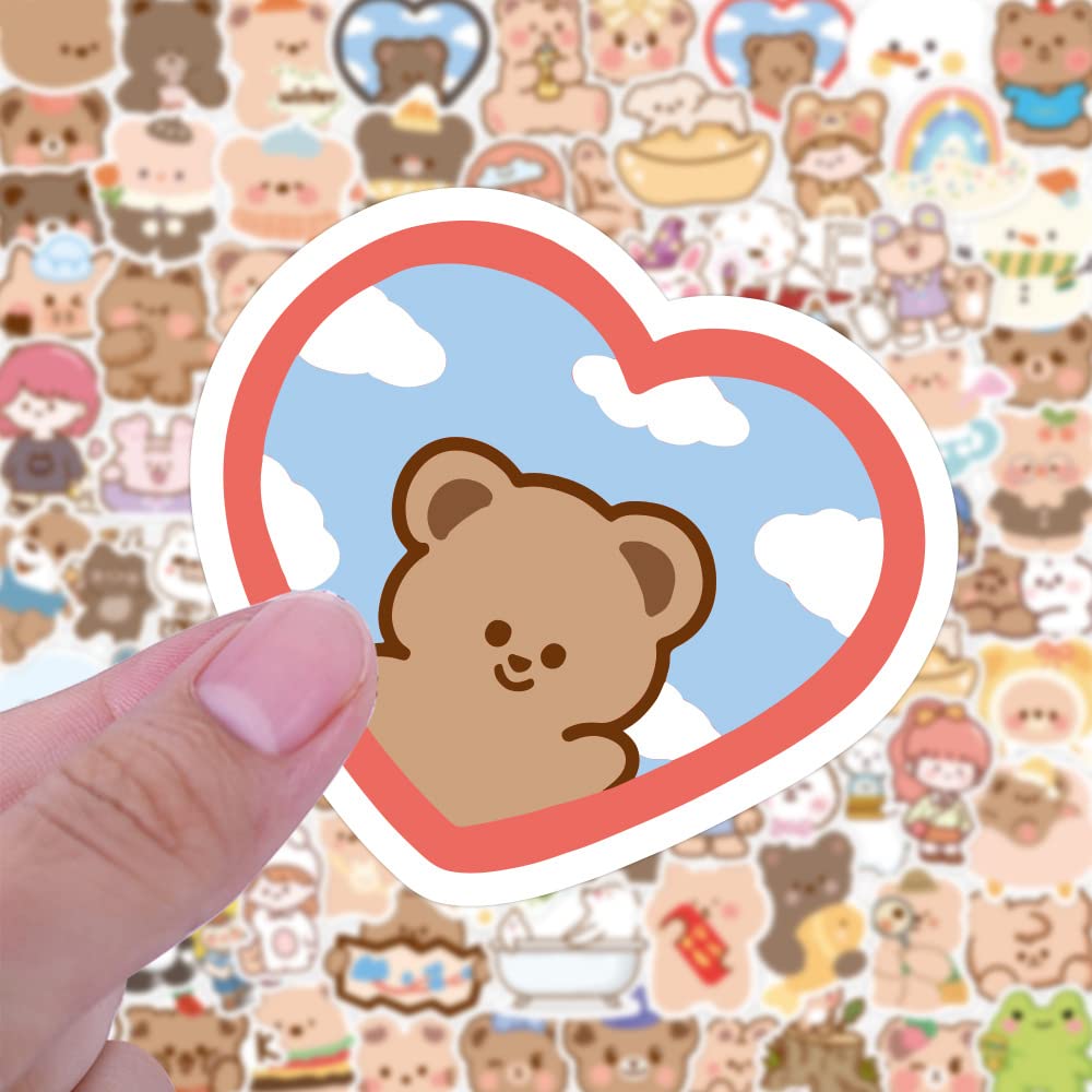 100 PCS Kawaii Bear Stickers Cute Animal Waterproof Stickers Korean Bear Stickers Kawaii Scrapbook Papers for Girls Teens Water Bottles Luggage Decoration