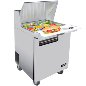 KITMA 28" W Sandwich/Salad Prep Table Refrigerator, Single Door Salad Prep Table with 7.5 Cu.Ft Commercial Refrigerator Base, Cutting Board, and 12 Pans Capacity (33 °F - 38°F)