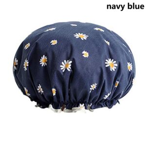 Jayutson 3 Packs shower cap for women,Reusable Women's Waterproof Shower Cap, 10.6" (about 27cm) Double Layer Waterproof Women's Shower Caps, Washable Ladies and Girls Shower Cap, Double Layer Waterproof Shower Cap, Men's Ladies Shower Caps (Navy blue + Y