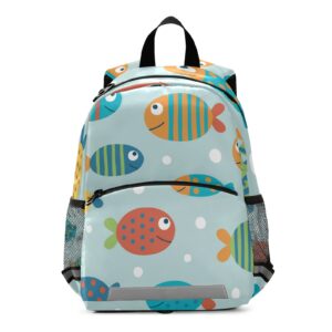 cute toddler backpack with safety leash, colorful fish kids preschool backpack with chest strap for boys and girls, anti lost little kids backpack for daycare kindergarten and travel