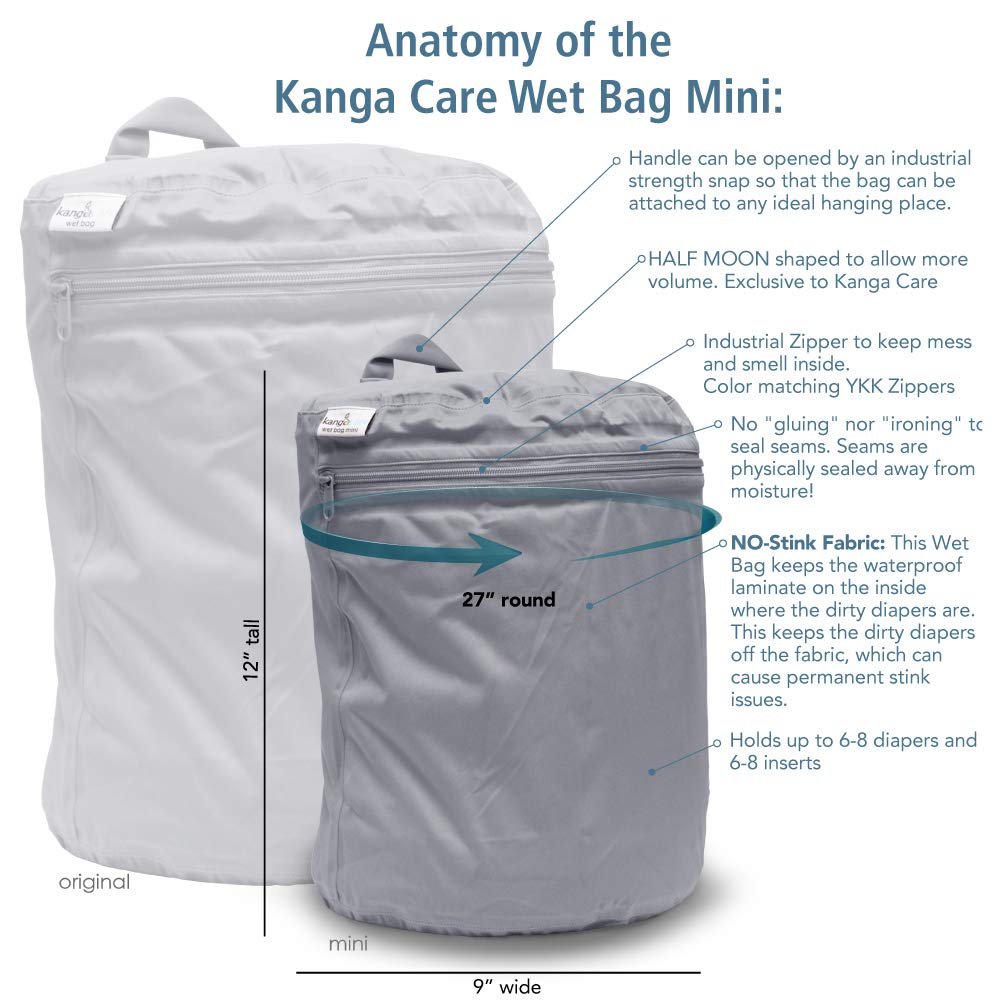 Kanga Care Wet Bag Mini Seam Sealed Waterproof 3D Dimensional for Baby Cloth Diapers, Travel, Beach, Pool, Gym, Swim | Finn