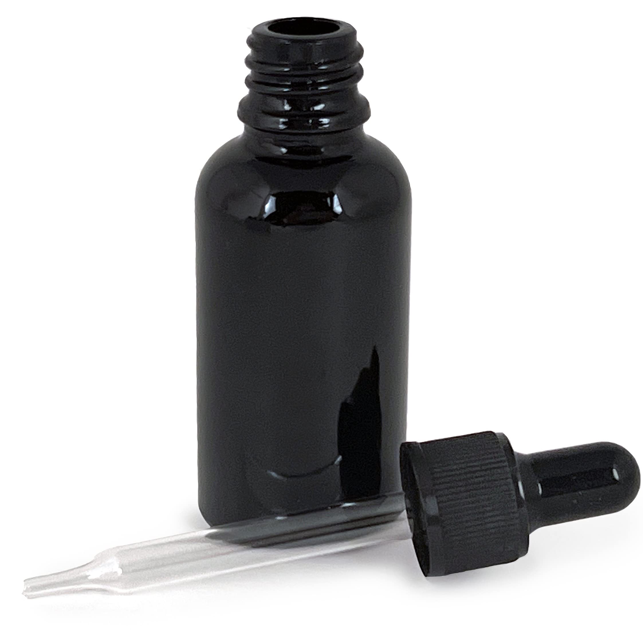 Vivaplex, 12, Black, 1 oz Glass Bottles, With Glass Eye Droppers