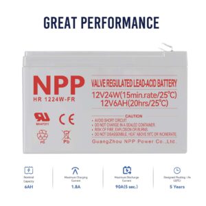 NPP HR1224W 12V 144Watts 24Watt/ Cell AGM Sealed Lead Acid Rechargeable UPS Battery, Replace 12V 6Ah, 6.5Ah APC Back-UPS NS 1250, Flame Retardant High Rate UPS Battery