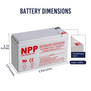 NPP HR1224W 12V 144Watts 24Watt/ Cell AGM Sealed Lead Acid Rechargeable UPS Battery, Replace 12V 6Ah, 6.5Ah APC Back-UPS NS 1250, Flame Retardant High Rate UPS Battery