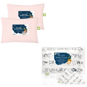 keababies 2-pack toddler pillow and toddler pillowcase for 13x18 pillow bundle - organic toddler pillow (misk pink) and pillowcase (alphamals) for girl, boy, kids