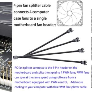 3 Way 4 Pin PWM Fan Splitter,Adapter Cable Sleeved Braided Y Splitter PC 4 Pin Fan Extension Power Cable Fan Header Splitter，Converter for Computer ATX Case Cooling Fan Cable(1to3-5p)