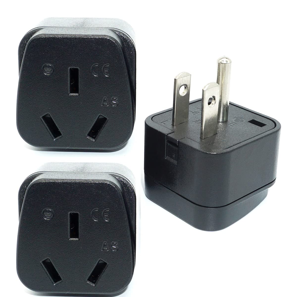 Australian/New Zealand to US/Canada Plug Adaptor, 3-pin AUS/China/New Zealand Plug Convert to 3-pin United State/Canada Socket with Safety Shutter (3 Pieces)