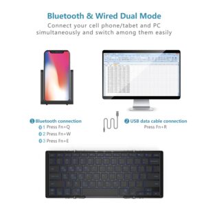 iClever BK05 Bluetooth Keyboard with 3-Color Backlight, Bluetooth 5.1 Multi-Device Foldable Keyboard with Aluminum Alloy Base for iOS Windows Android Tablets, Smartphones, Laptops, PC and More