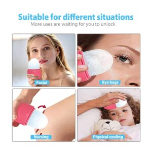 Mini Beauty Face Ice Roller, Ice Face Roller, Ice Roller for Face, Eye and Neck, Ice Roller Skin Care, Ice Holder for Face, Reusable Silicone Ice Mold for Face (Pink)