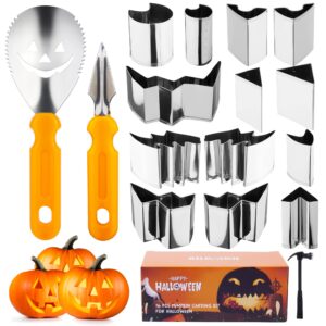 hoojo 16 pack pumpkin carving kit with stencils, diy pumpkin carving tools, halloween professional pumpkin carving kit for adult, pumpkin carving set gift for kids