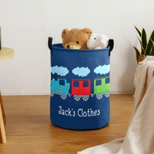 Grandkli Cartoon Train Personalized Freestanding Laundry Hamper, Custom Waterproof Collapsible Drawstring Basket Storage Bins with Handle for Clothes, Toy, 50cmx36cm