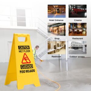 ANZEKE Caution Wet Floor Signs, 3 Pack Double Sided A-Frame Bright Yellow Warning Signs, Bilingual Warning Ideal for Commercial Use, Slip & Fall Accident Prevention