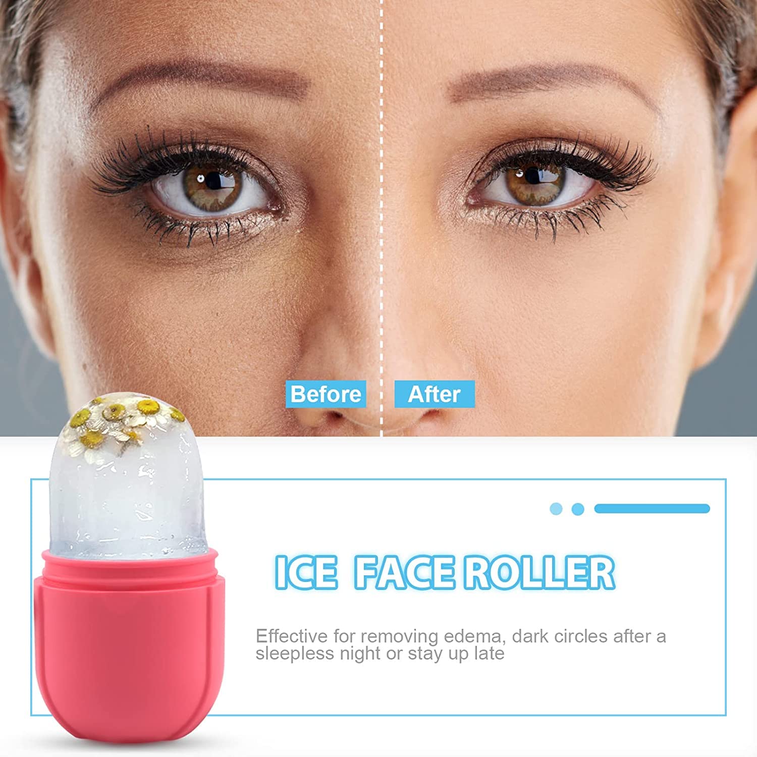 Mini Beauty Face Ice Roller, Ice Face Roller, Ice Roller for Face, Eye and Neck, Ice Roller Skin Care, Ice Holder for Face, Reusable Silicone Ice Mold for Face (Pink)