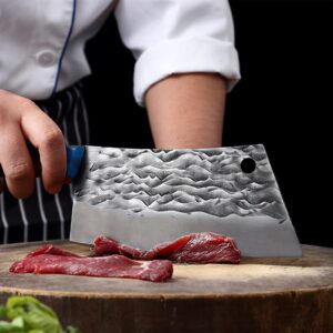 ZENG JIA DAO Cleaver Knife - Forged Chinese Kitchen Chef Knife 7 Inch, Blue Resin Handle, High Carbon Stainless, Ergonomic Handle, Chef gift