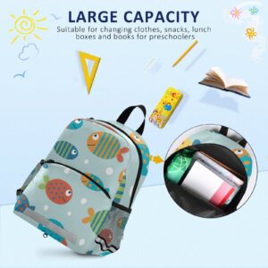 Cute Toddler Backpack with Safety Leash, Colorful Fish Kids Preschool Backpack with Chest Strap for Boys and Girls, Anti Lost Little Kids Backpack for Daycare Kindergarten and Travel