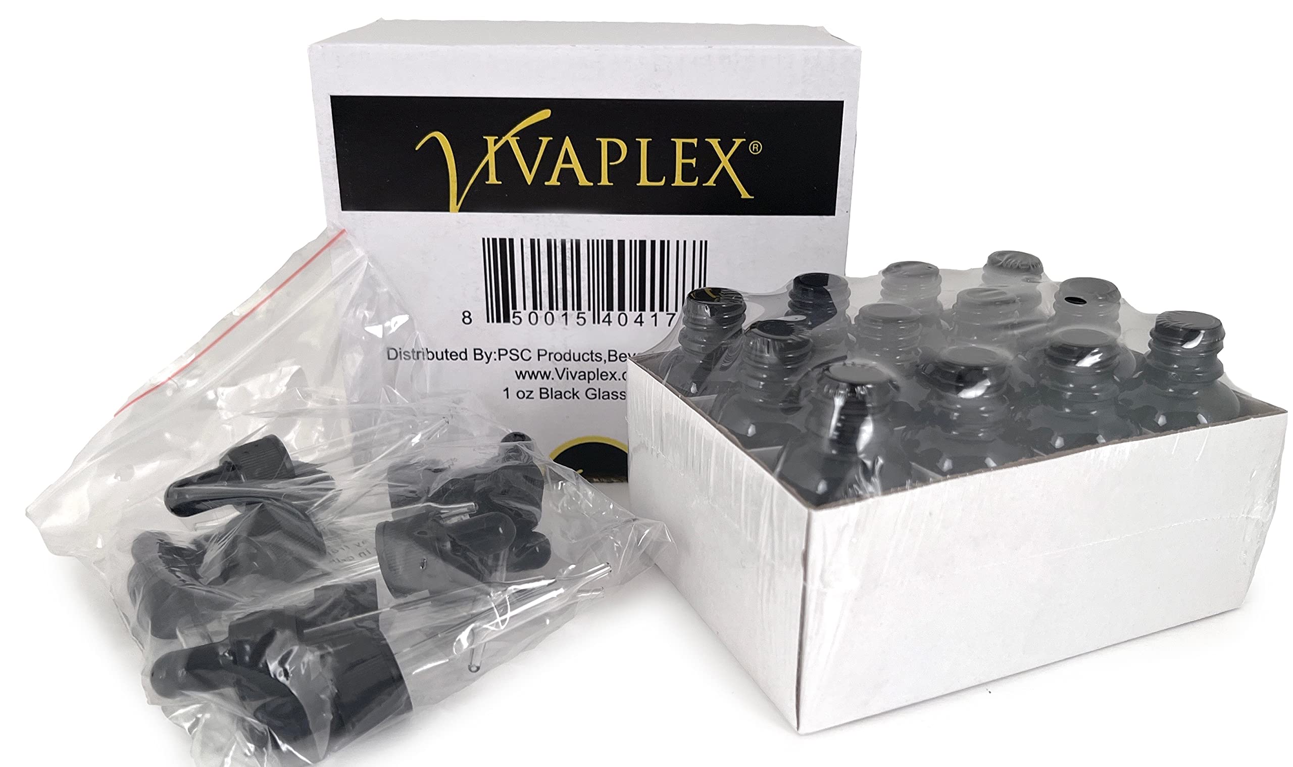 Vivaplex, 12, Black, 1 oz Glass Bottles, With Glass Eye Droppers