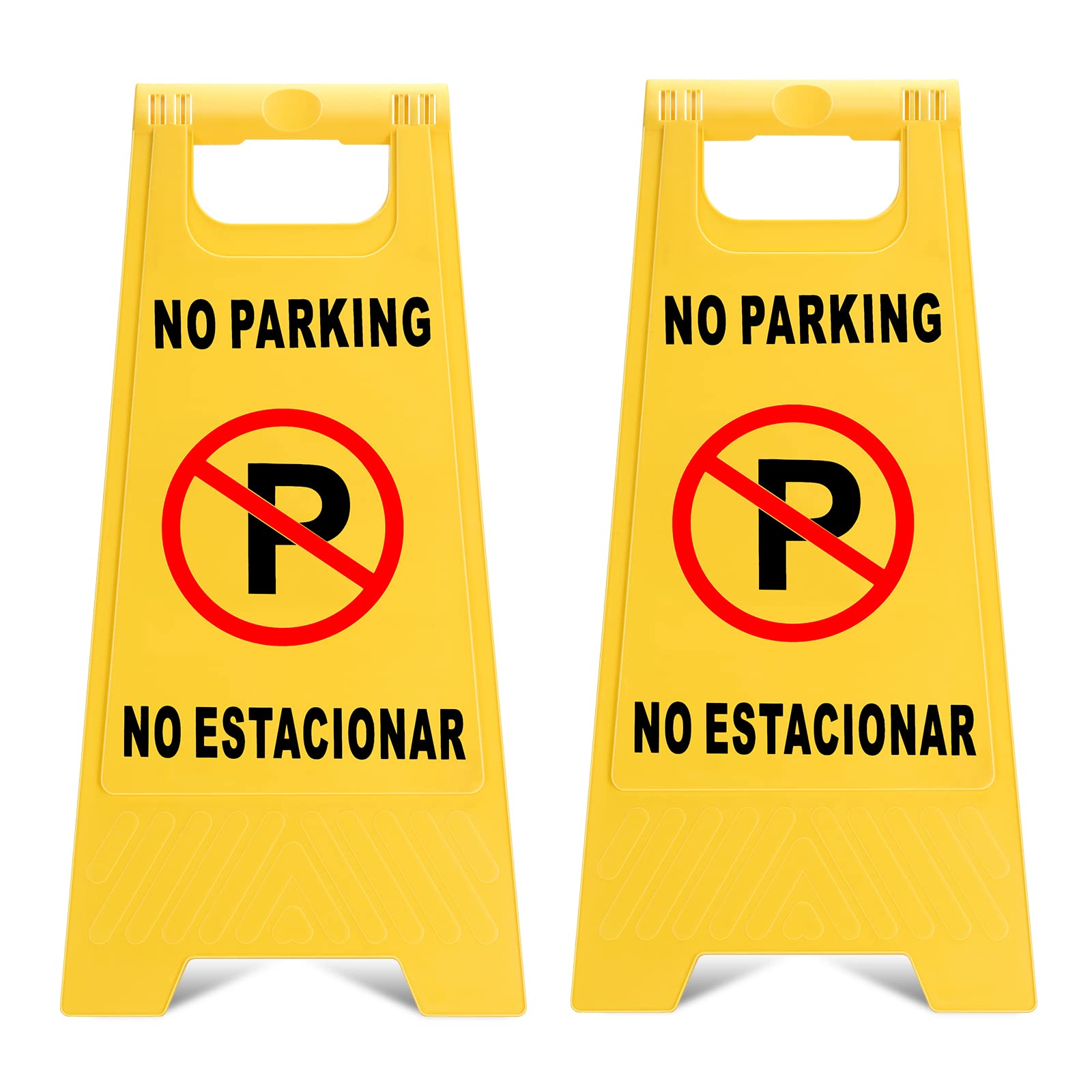 ANZEKE Two-Sided Fold-Out No Parking Signs, 2Pack Yellow Portable Outdoor Folding Floor Sign, Bilingual Self Standing & Easy to Read Plastic Board for Restaurants and Businesses