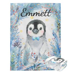 personalized baby blanket for girls boys custom penguin baby blanket with name customized toddler blanket personalized name gift for baby shower super soft blanket for adult kid baby