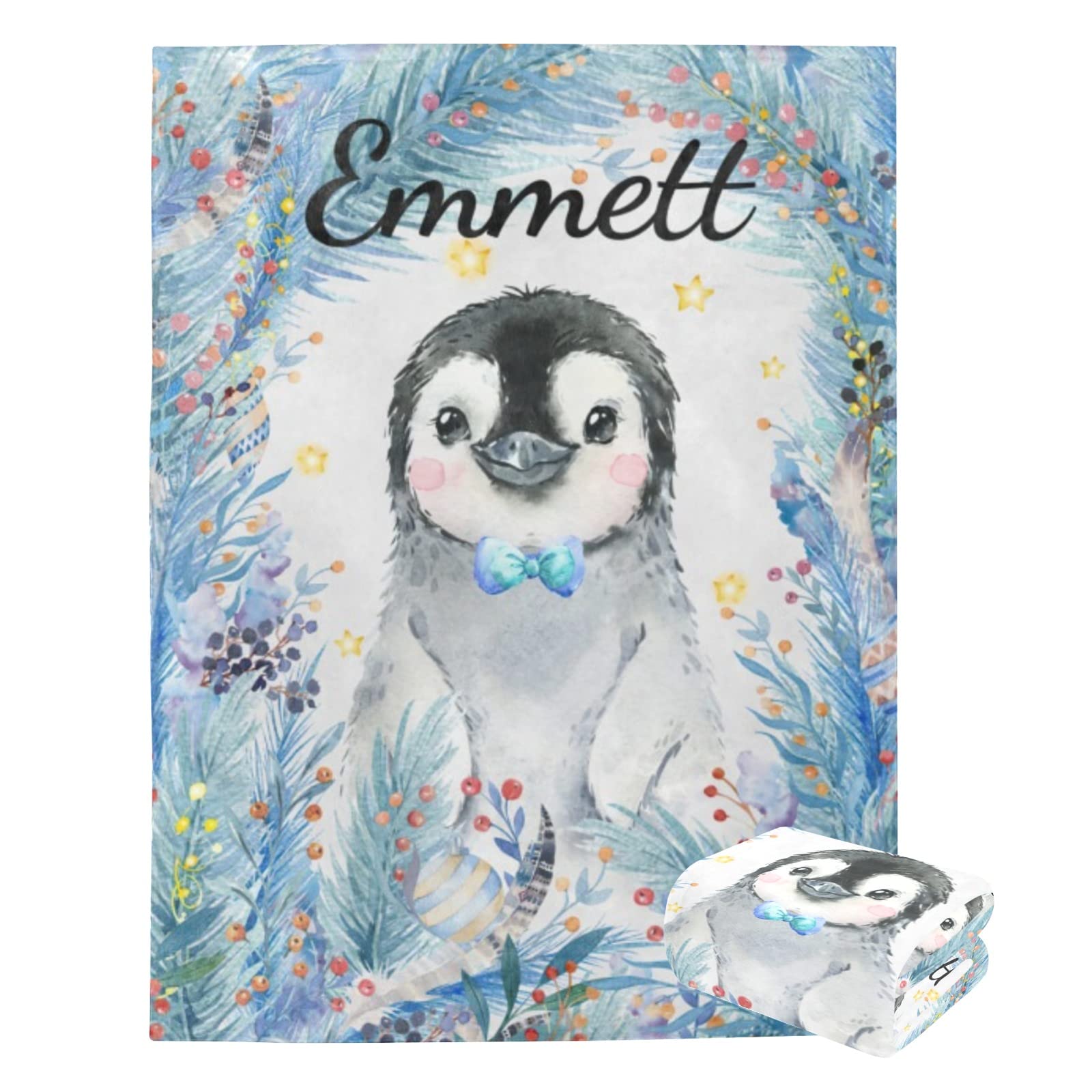 Personalized Baby Blanket for Girls Boys Custom Penguin Baby Blanket with Name Customized Toddler Blanket Personalized Name Gift for Baby Shower Super Soft Blanket for Adult Kid Baby