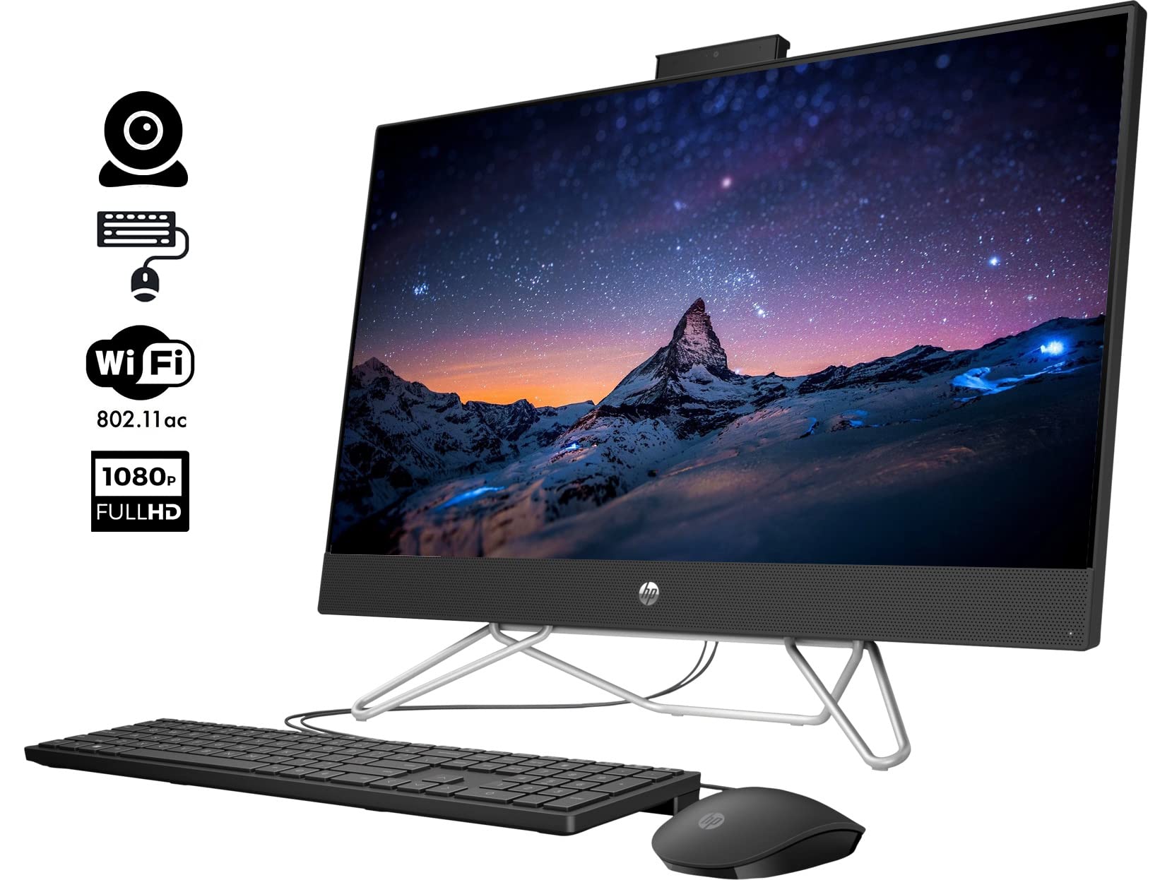 HP Newest All-in-One Desktop Computer, 27'' Full HD Display, AMD Ryzen 5 5500U Processor, 32GB RAM, 1TB SSD + 1TB HDD, Wi-Fi, HDMI, Webcam, Bluetooth, Windows 11 Home, Black