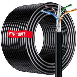 cat 6 ethernet cable 100ft outdoor, ftp shielded cat 6 cable 23awg, heavy duty, waterproof, direct burial, in-ground, uv resistant lan internet network cable 100ft no ends for router gaming modem, cca