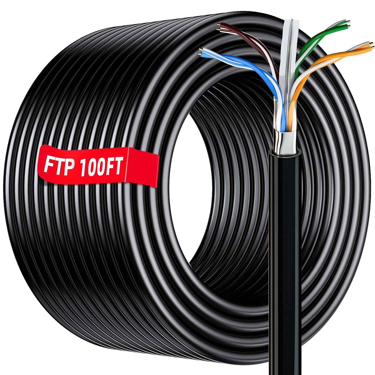 Cat 6 Ethernet Cable 100ft Outdoor, FTP Shielded Cat 6 Cable 23AWG, Heavy Duty, Waterproof, Direct Burial, In-Ground, UV Resistant LAN Internet Network Cable 100ft No Ends for Router Gaming Modem, CCA