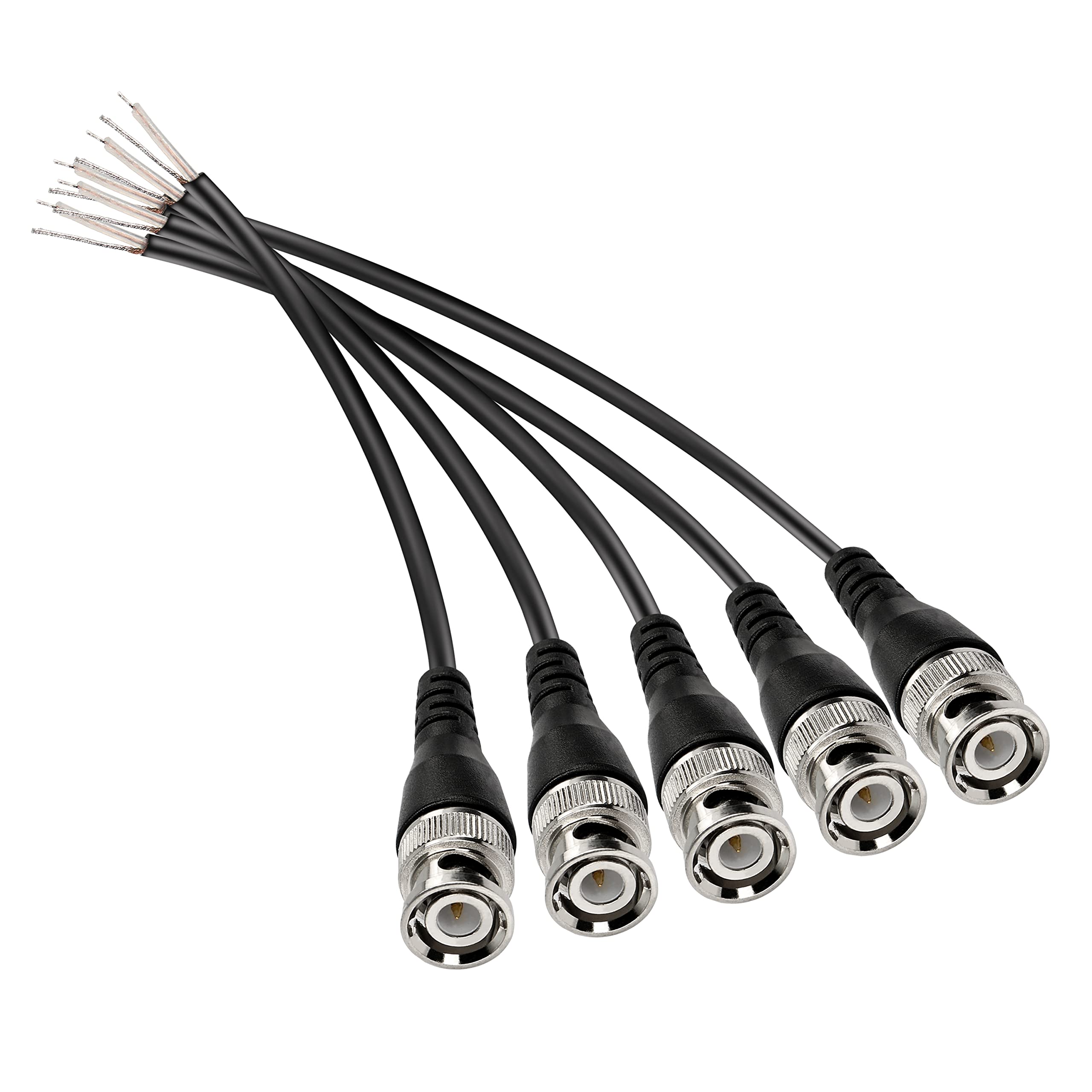 MEIRIYFA BNC Pigtail Cable Bare Wire, BNC Male Coaxial Connector Extension Plug with Open End Wire for CCTV Camera Terminal Adpater (5pcs BNC Male)