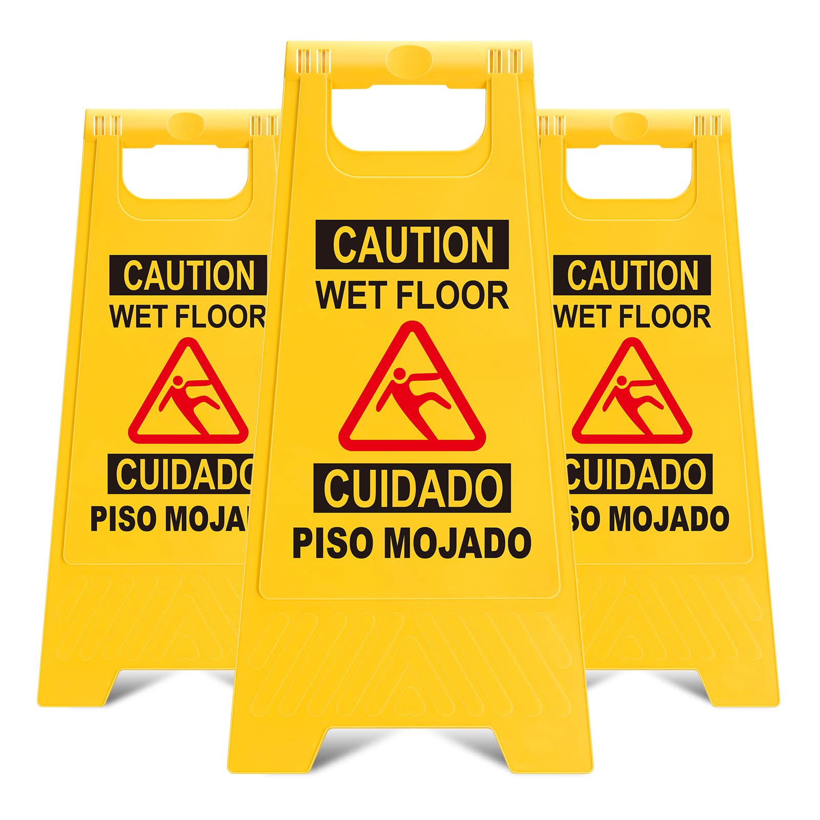 ANZEKE Caution Wet Floor Signs, 3 Pack Double Sided A-Frame Bright Yellow Warning Signs, Bilingual Warning Ideal for Commercial Use, Slip & Fall Accident Prevention