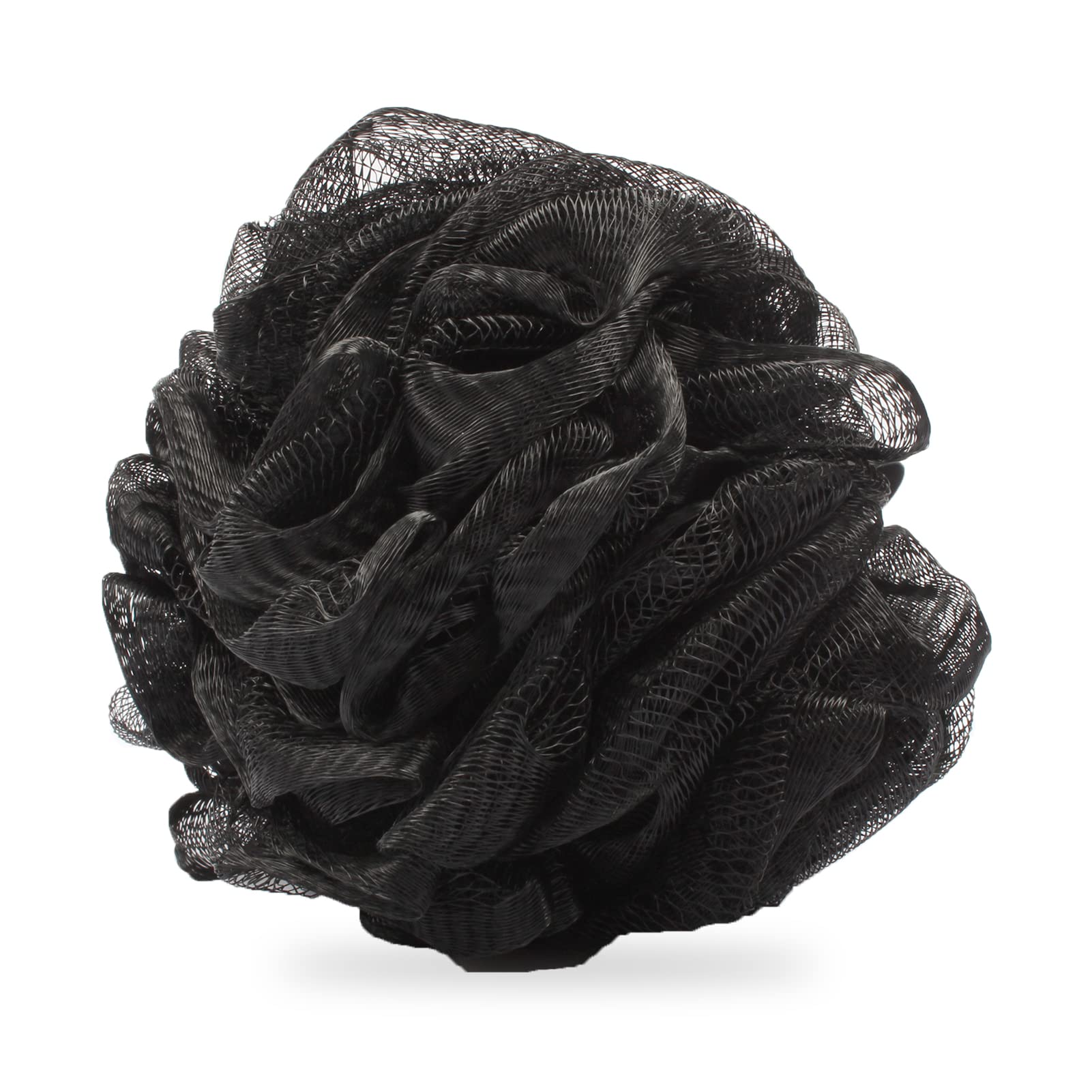 SIHUUU Black Loofah Sponge - Premium Bamboo Charcoal Fiber Shower Sponge - Durable Three-Knot Design - Hanging String for Easy Storage - Ideal for Men and Women (1 Pack, Black)