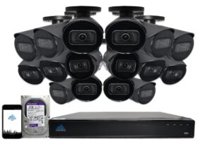 4k security camera system w/ 4k (8mp) 16ch poe nvr, 4k 8 megapixel bullet cameras, metal ip67 weatherproof poe ip cameras, 3tb pre-installed hard drive (16, black)