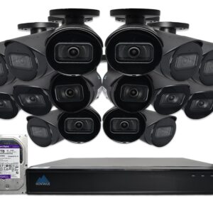 4K Security Camera System w/ 4K (8MP) 16ch POE NVR, 4K 8 Megapixel Bullet Cameras, Metal IP67 Weatherproof POE IP Cameras, 3TB Pre-Installed Hard Drive (16, Black)