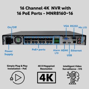 Montavue UltraHD Security Camera System, 8pcs 4K 8MP IP PoE Turret Cameras, 16ch POE NVR, IP67 Weatherproof, 100ft IR Night Vision, Built-in Mic, IVS, Motion Detection, 3TB Pre-Installed Hard Drive