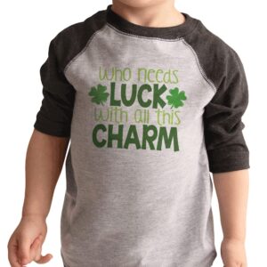 7 ate 9 Apparel Kid's St. Patrick's Day Shirts - Who Needs Luck Grey Shirt 2T