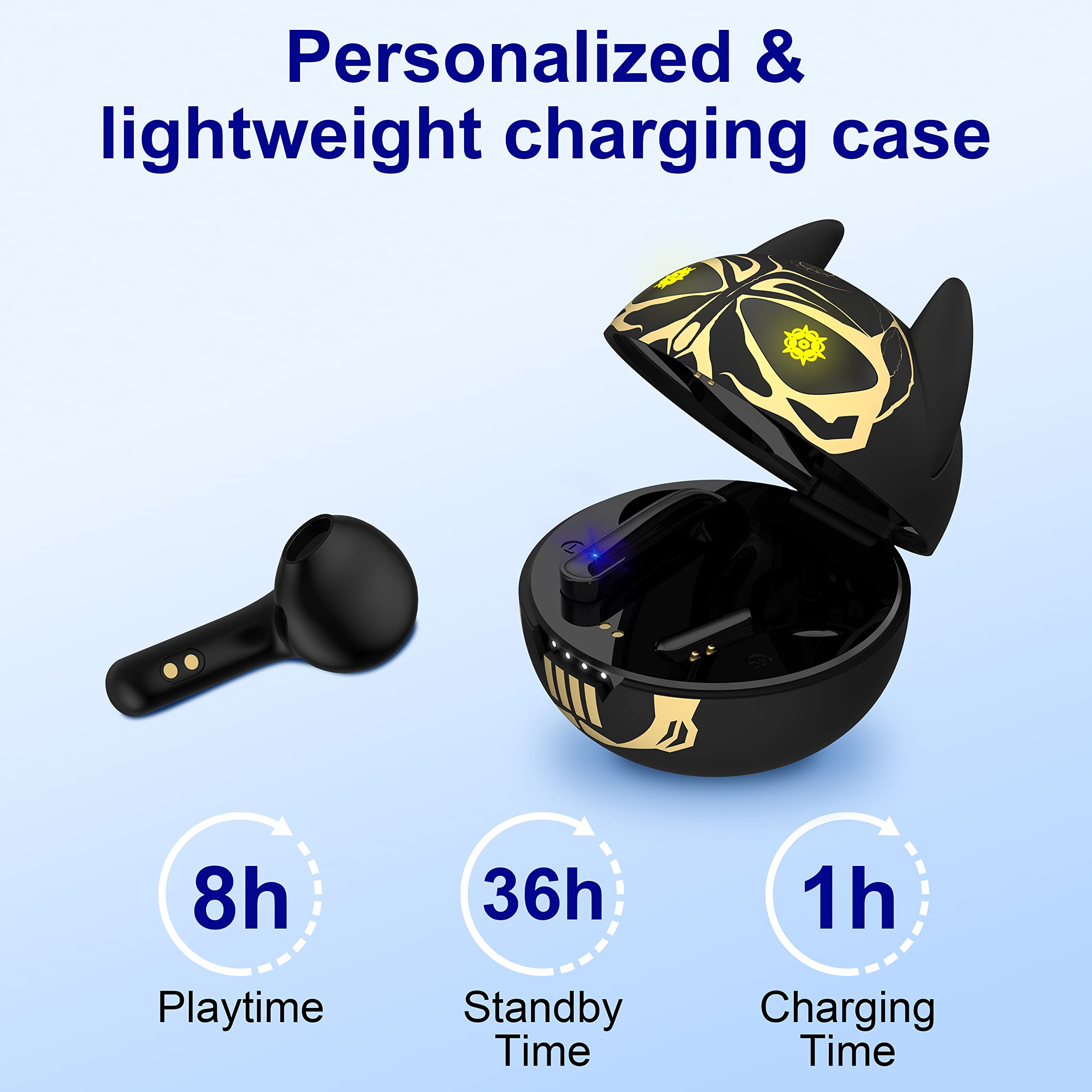 Tikgram TWS Bluetooth Earbuds,Kids Wireless Ear Bud with Cute Charging Case,Bluetooth 5.1smart Touch,HiFi Stereo,IPX5 Waterproof 36H Playtime Earphones for Teens,for iOS and Android